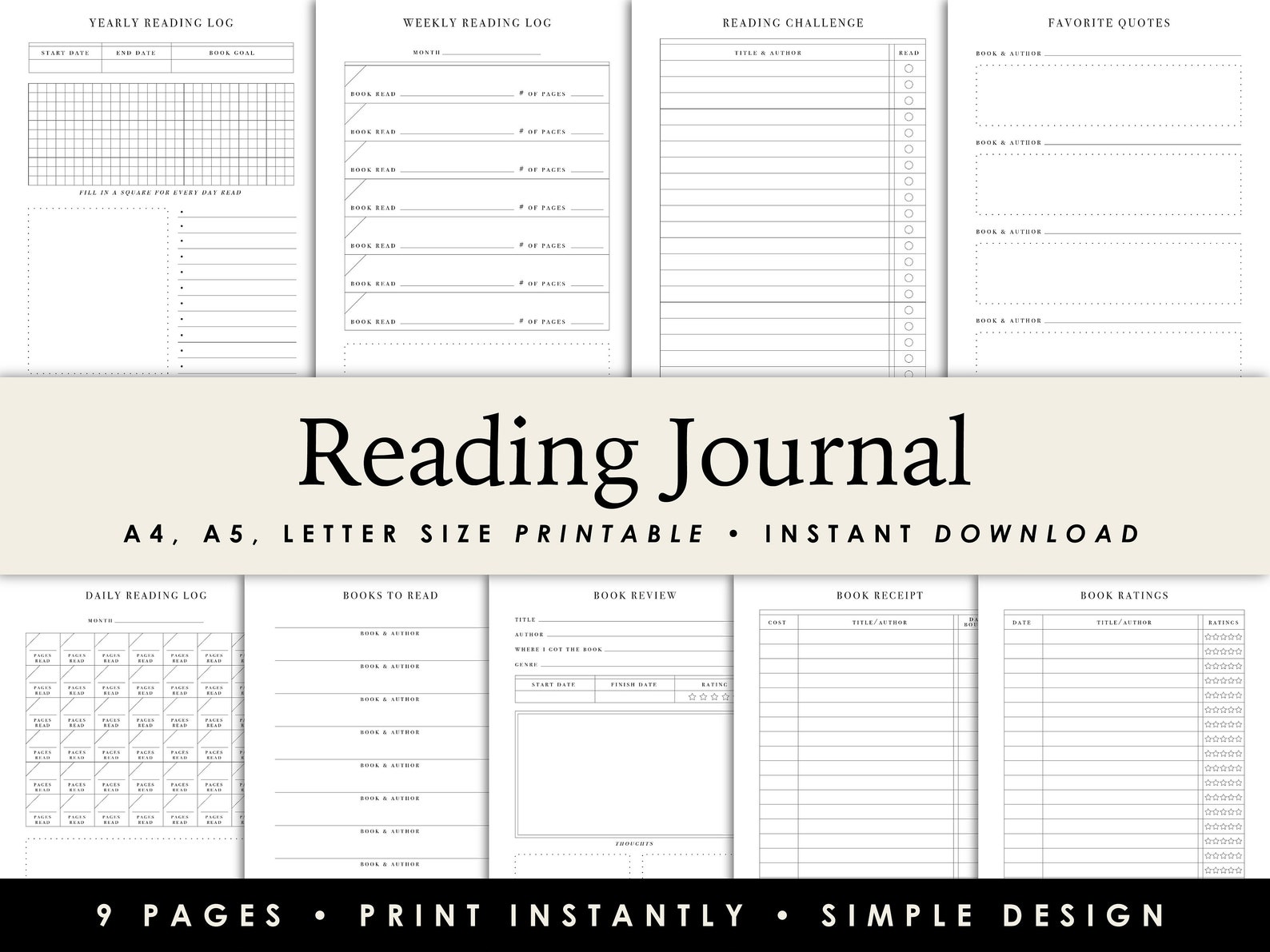 Reading Journal Printables | Printable Journal | Book Log | Book ...
