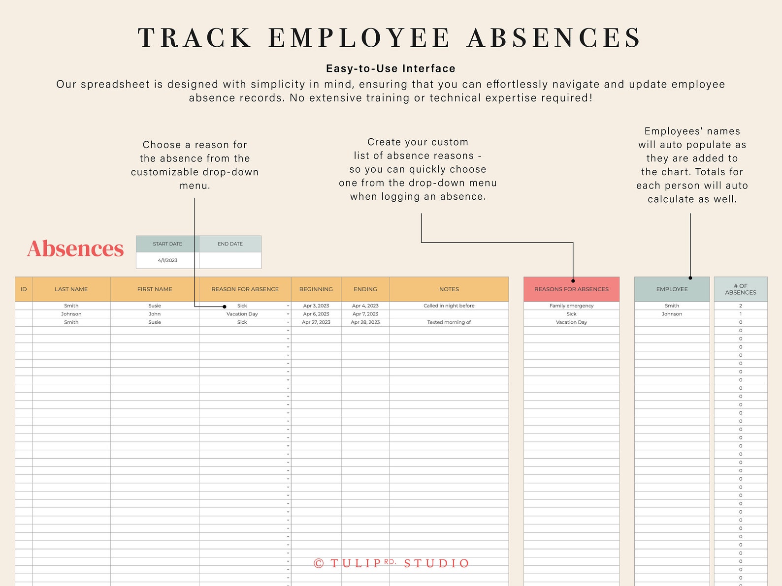 Employee Info and Absence Tracker Monthly Employee Schedule - Etsy