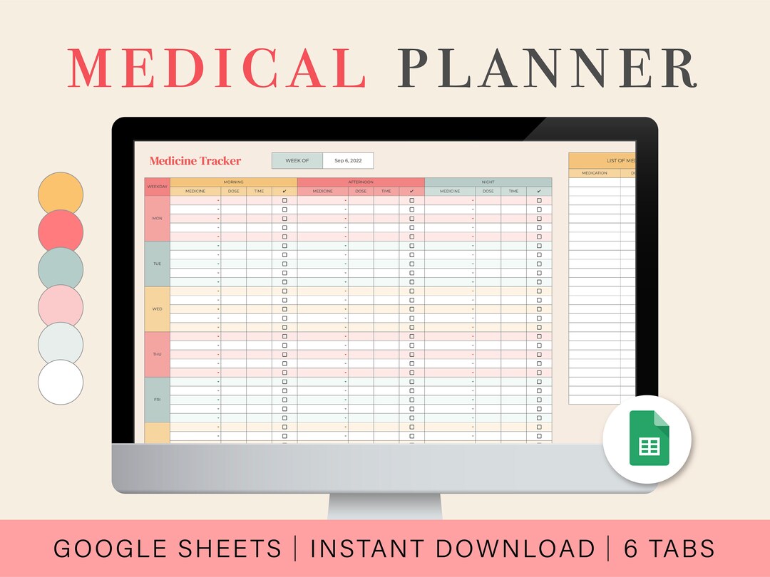 Medical Planner Spreadsheet | Digital Medication Tracker | Appointment ...