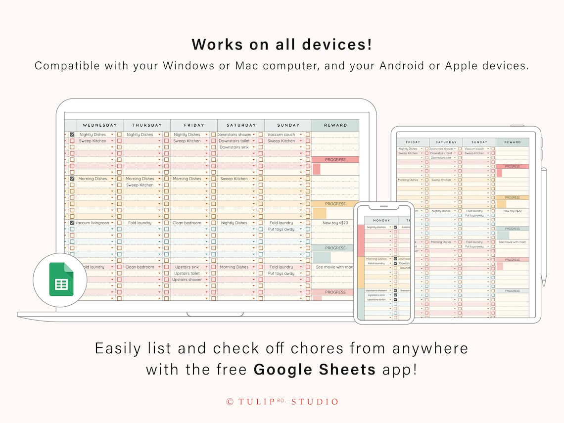 Family Chore Chart | Google Sheets Spreadsheet Template | Digital Chore ...