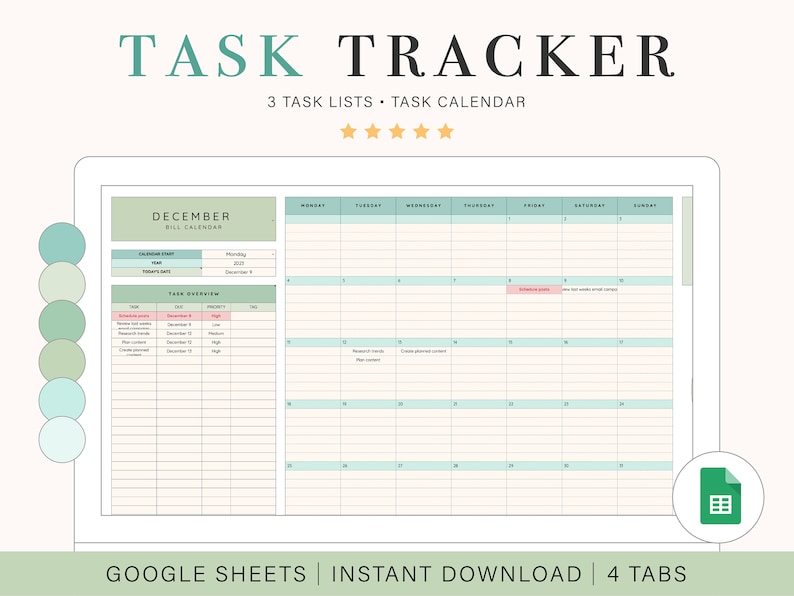 Task Tracking Spreadsheet | Task Planner | Digital to Do List | Google ...