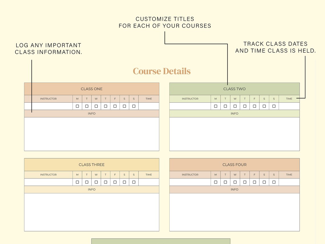 Digital Student Planner College Planner Course Tracker - Etsy