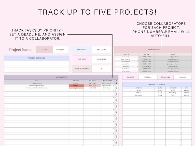 Project Management Planner Spreadsheet Small Business - Etsy
