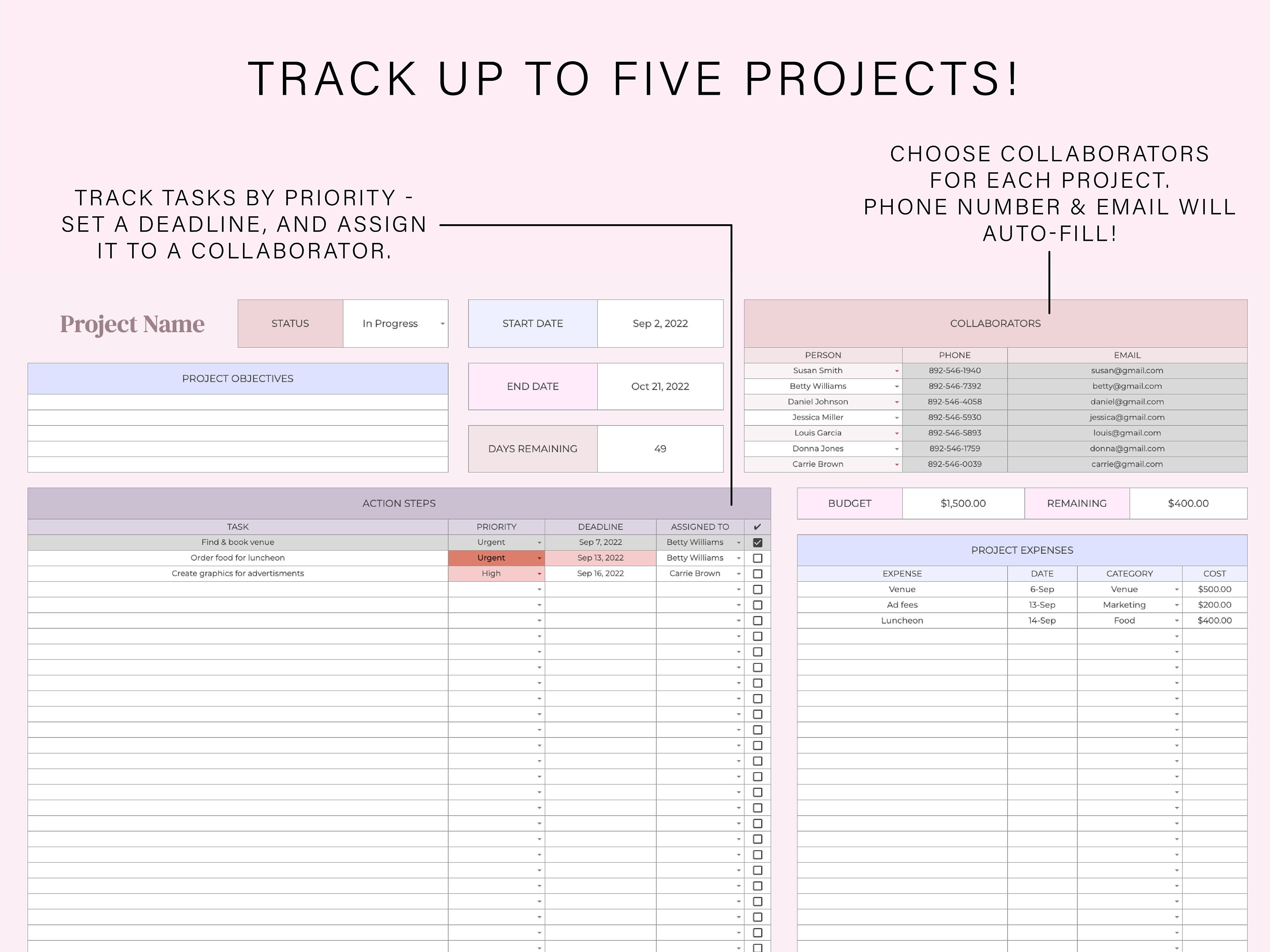 Project Management Planner Spreadsheet Small Business - Etsy