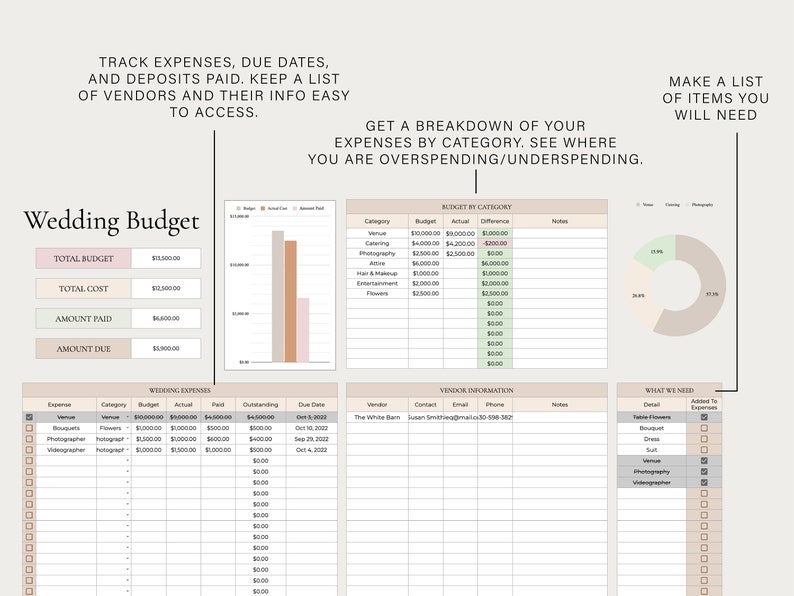 Wedding Planning Spreadsheet Wedding Budget Planner - Etsy
