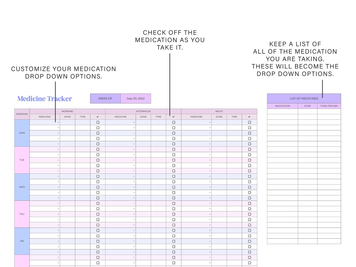 Medical Planner Spreadsheet Digital Medication Tracker - Etsy