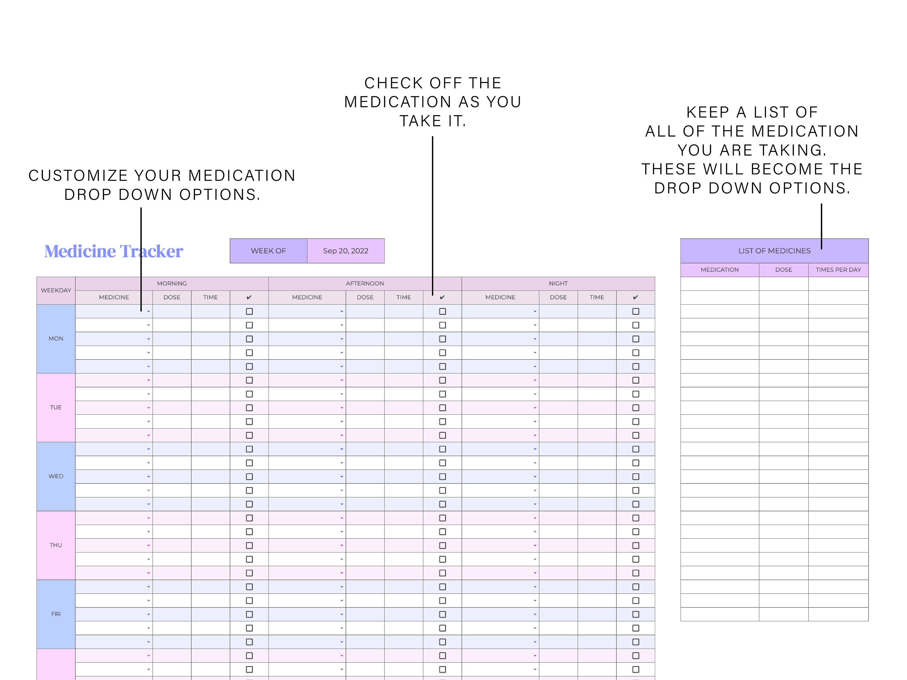 Medical Planner Spreadsheet | Digital Medication Tracker | Appointment ...