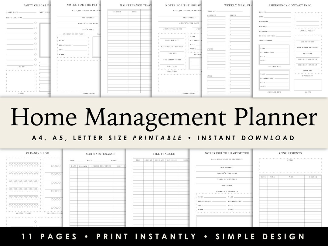 Home Management Planner Printables | Printable Planner | Household ...