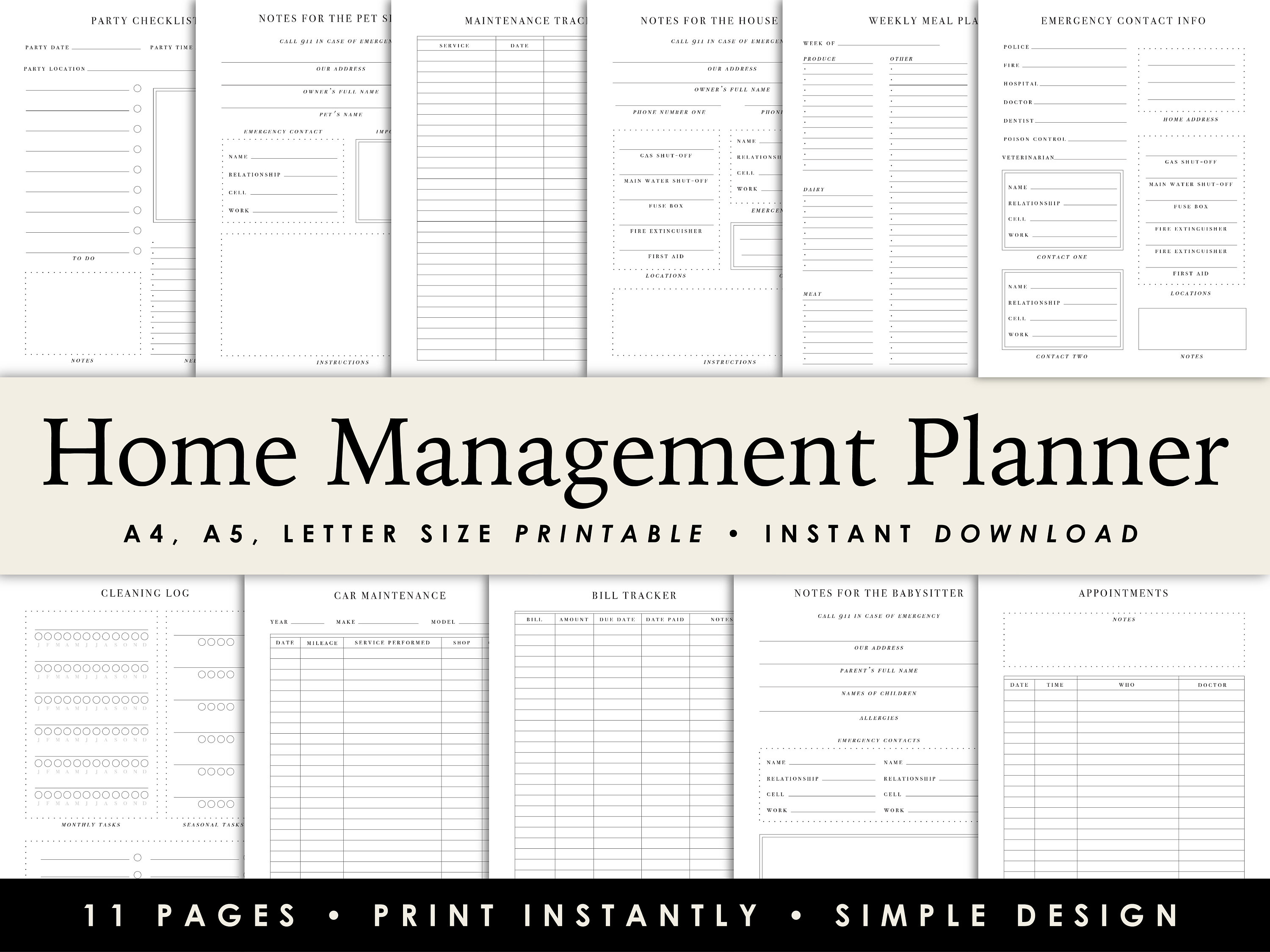 Home Management Planner Printables Printable Planner - Etsy