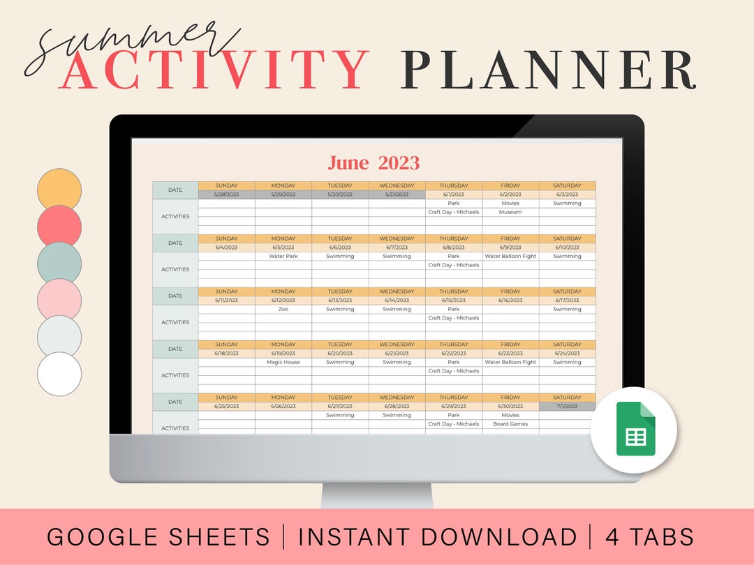 Summer Activity Planning Spreadsheet | Google Sheets Spreadsheet ...
