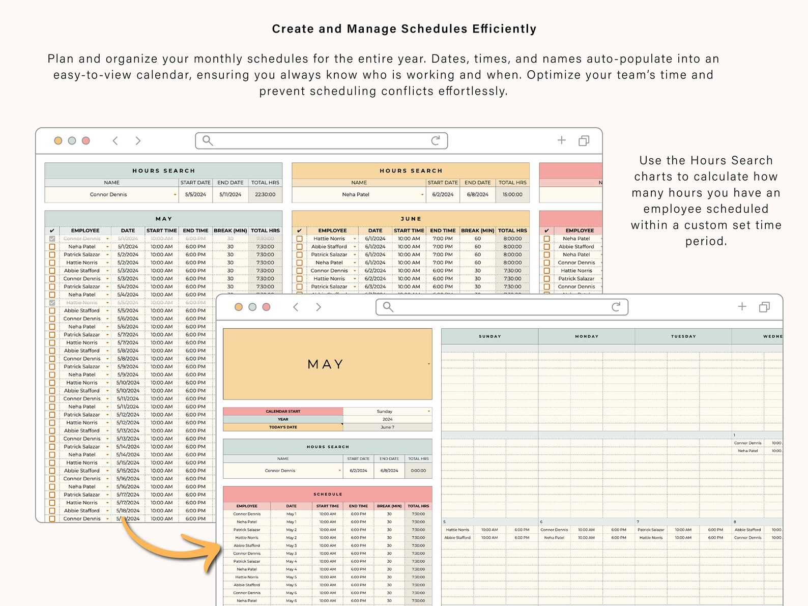 Employee Info and Absence Tracker Monthly Employee Schedule Business ...