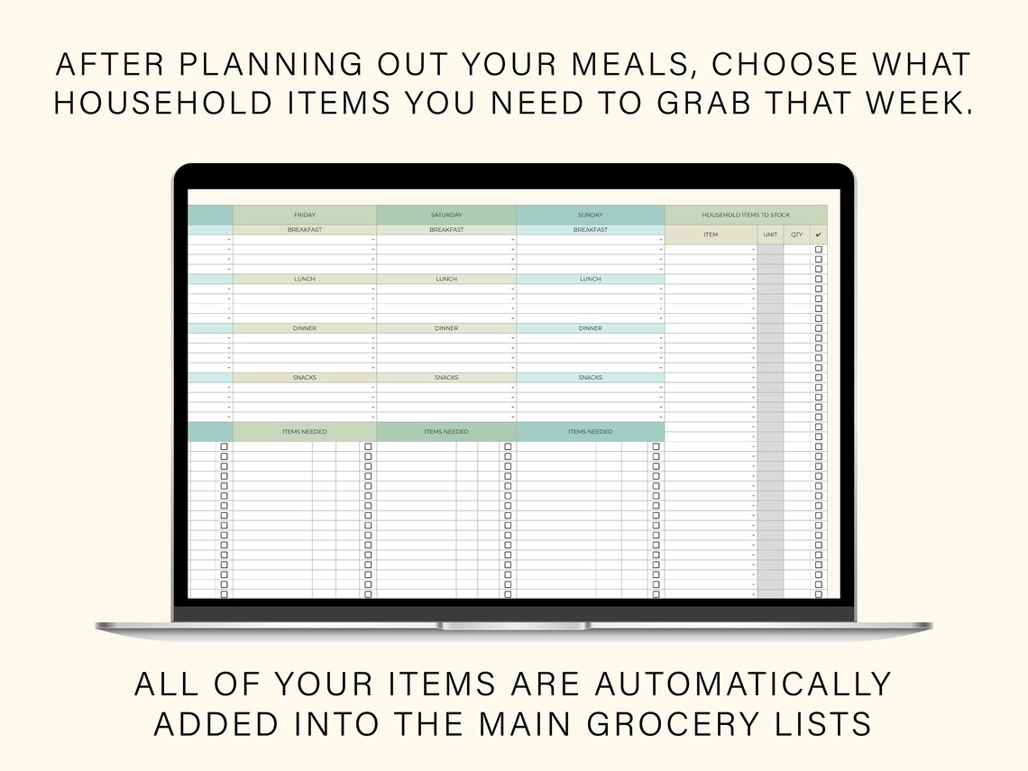 Digital Grocery List & Meal Planner Google Sheets - Etsy
