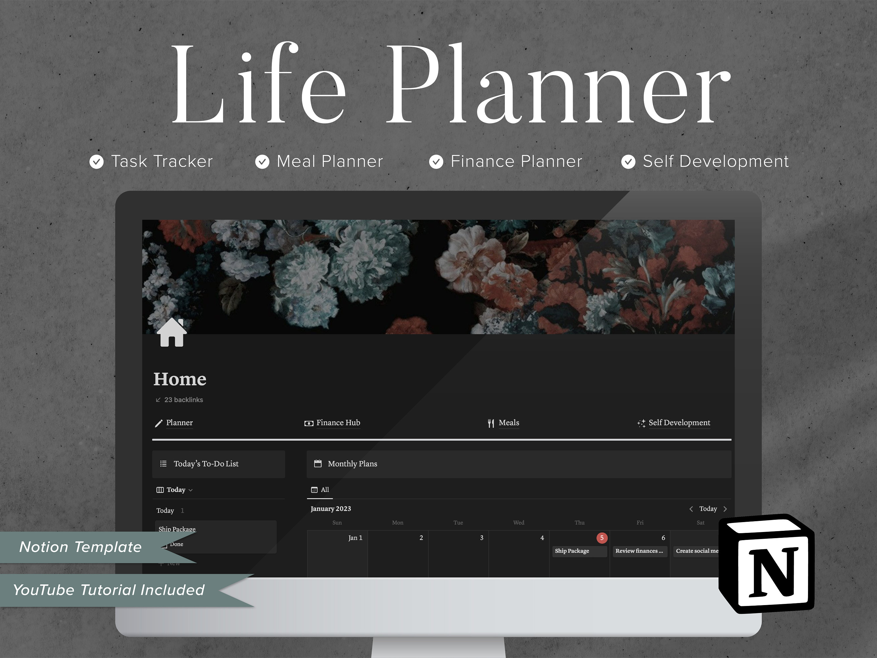 Notion Life Planner Template Dark Mode Notion Template Digital Planner ...