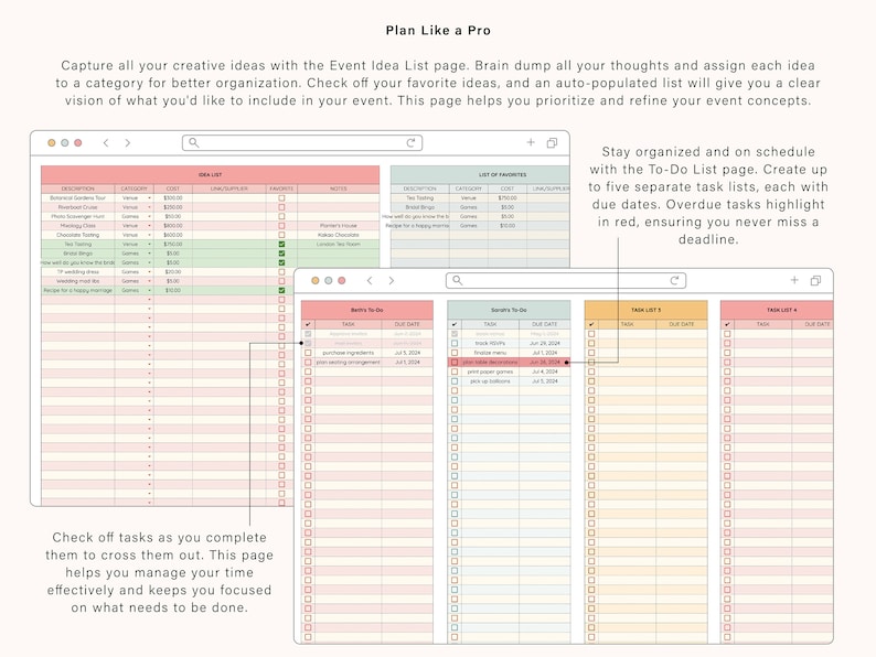 Event Planner Spreadsheet Google Sheets Spreadsheet Template Digital ...