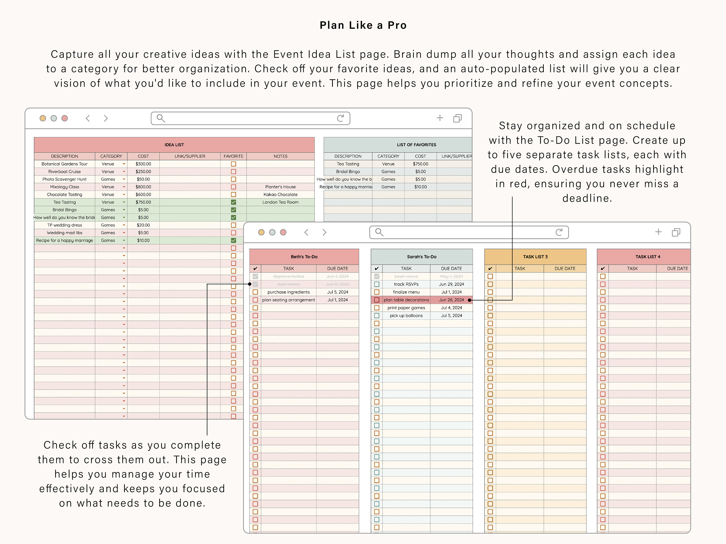 Event Planner Spreadsheet Google Sheets Spreadsheet Template Digital ...