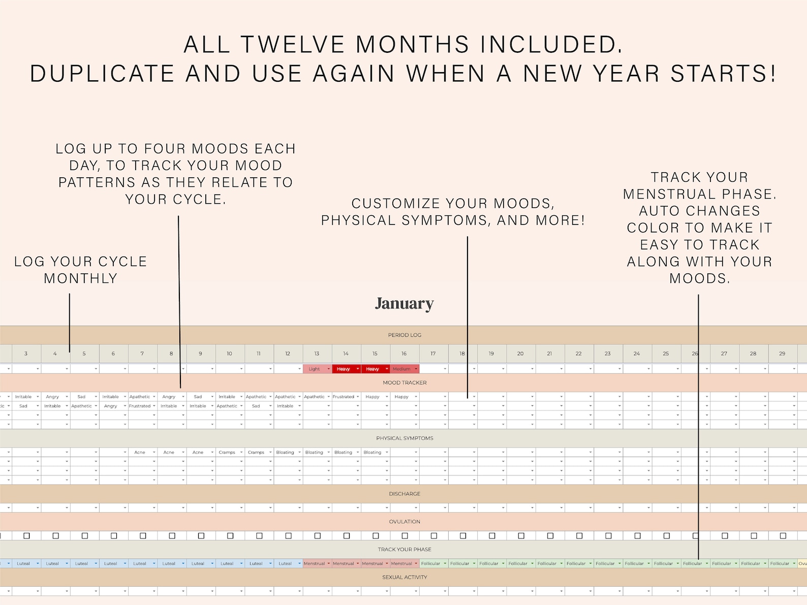Digital Period Tracker Menstrual Cycle Tracking Google Sheets ...