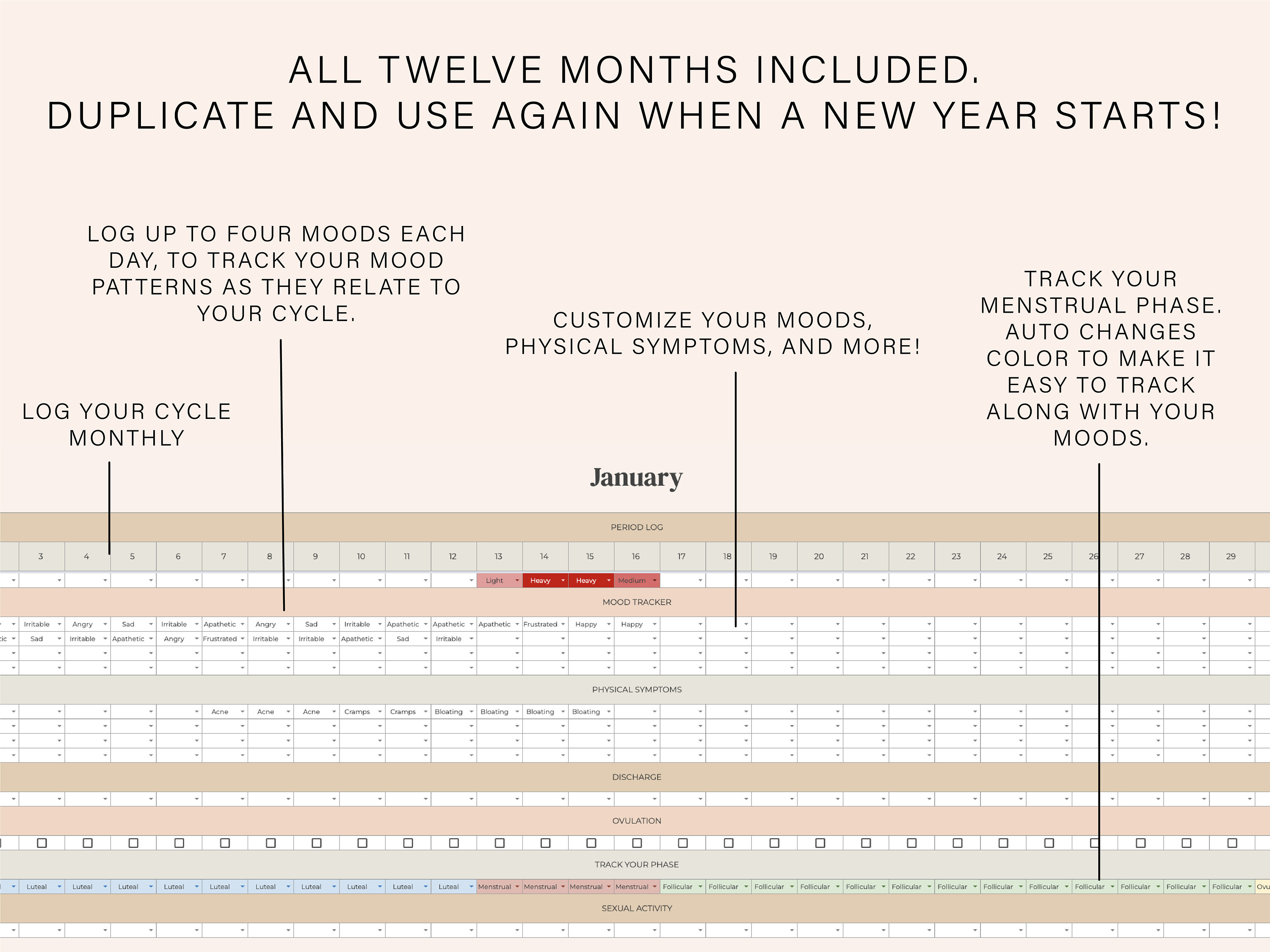 Digital Period Tracker Menstrual Cycle Tracking Google Sheets ...