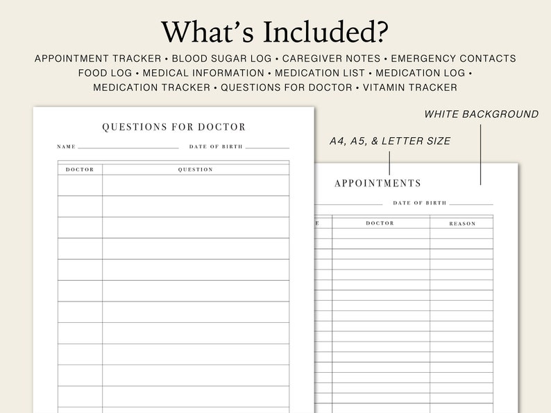 Medical Planner Printables | Printable Planner | Medical Binder Sheets ...