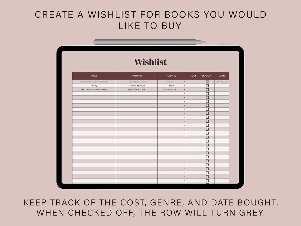 Book Tracker Spreadsheet Reading Log Google Sheets - Etsy