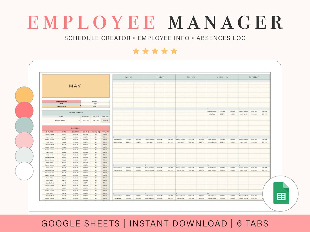 Employee Info and Absence Tracker | Monthly Employee Schedule ...