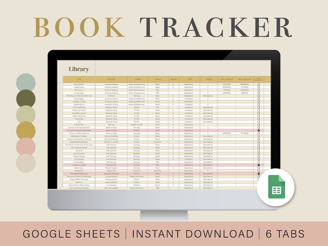 Book Tracker Spreadsheet | Reading Log | Google Sheets | Bibliophile ...