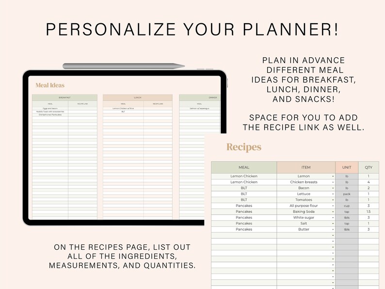 Digital Grocery List & Meal Planner | Google Sheets | Spreadsheet ...