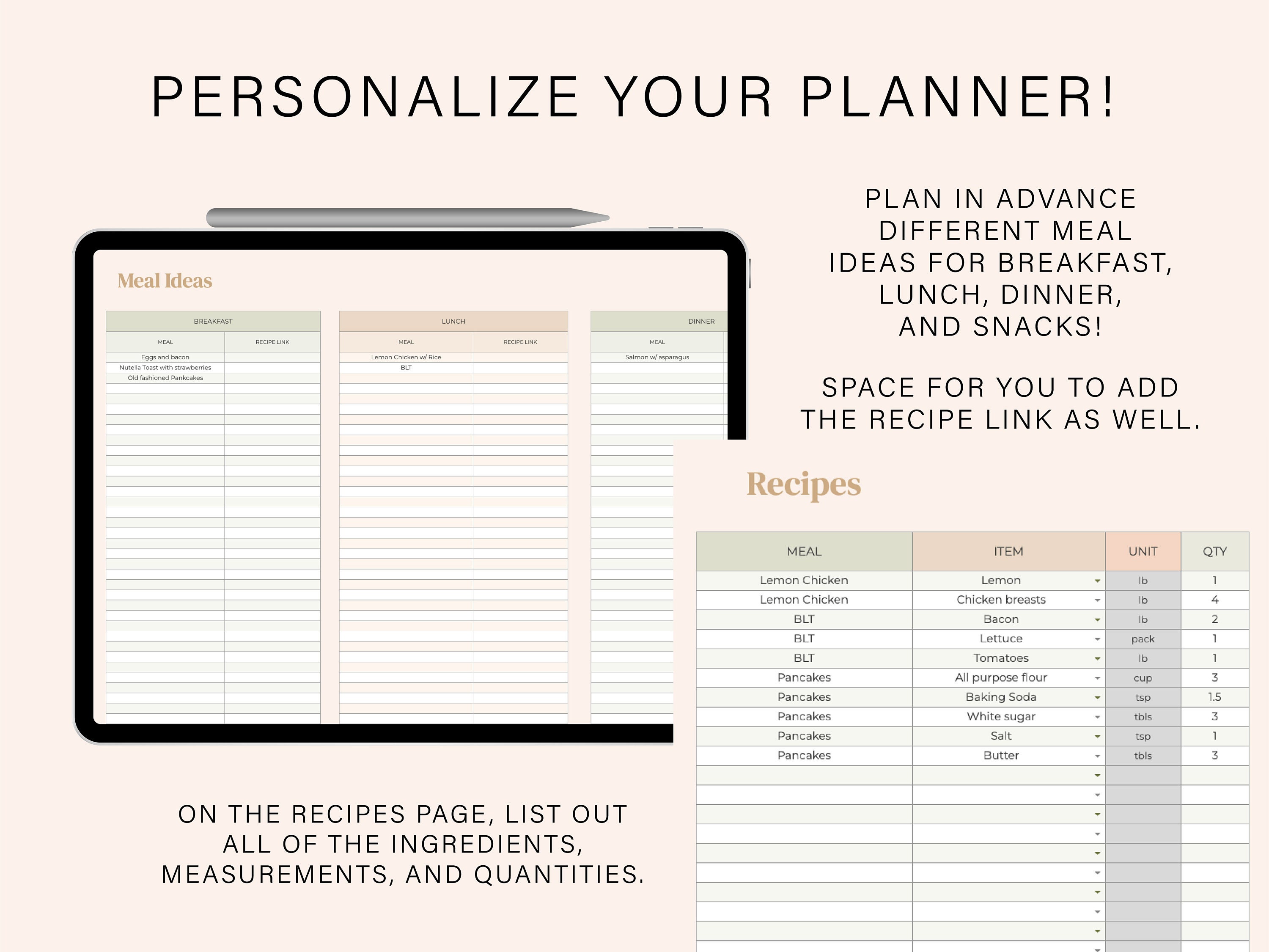 Digital Grocery List & Meal Planner | Google Sheets | Spreadsheet ...
