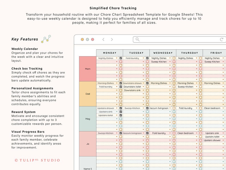 Family Chore Chart | Google Sheets Spreadsheet Template | Digital Chore ...