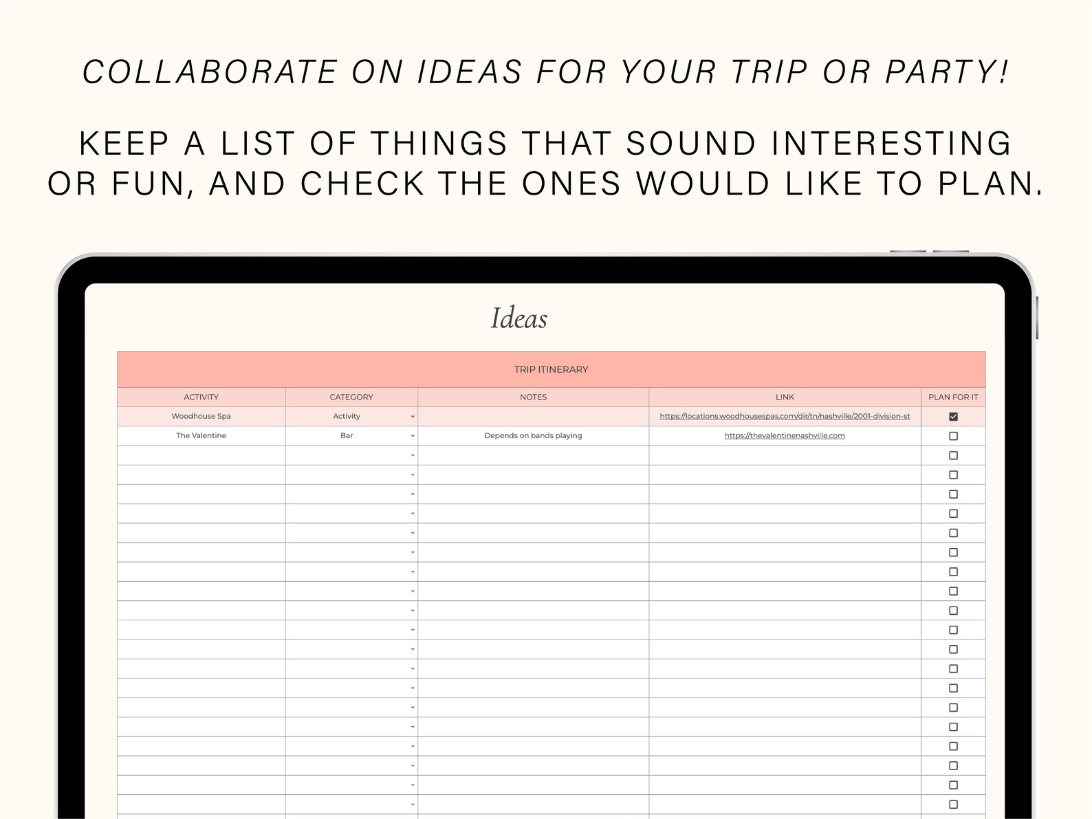 Bachelorette Party Planning Spreadsheet Bachelorette Trip - Etsy