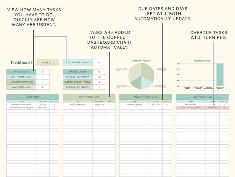 Task Tracking Spreadsheet Task Planner Digital to Do List - Etsy