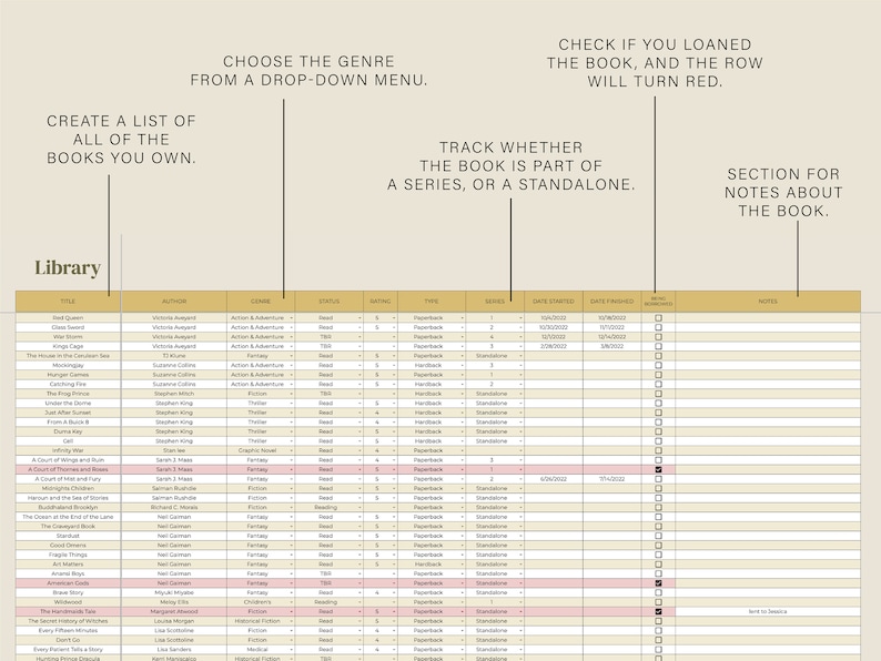 Book Tracker Spreadsheet | Reading Log | Google Sheets | Bibliophile ...