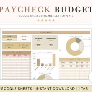 Paycheck Budget Spreadsheet for Google Sheets Template for Budgeting ...