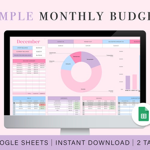 Monthly Budget Spreadsheet Google Sheets Budget Template - Etsy