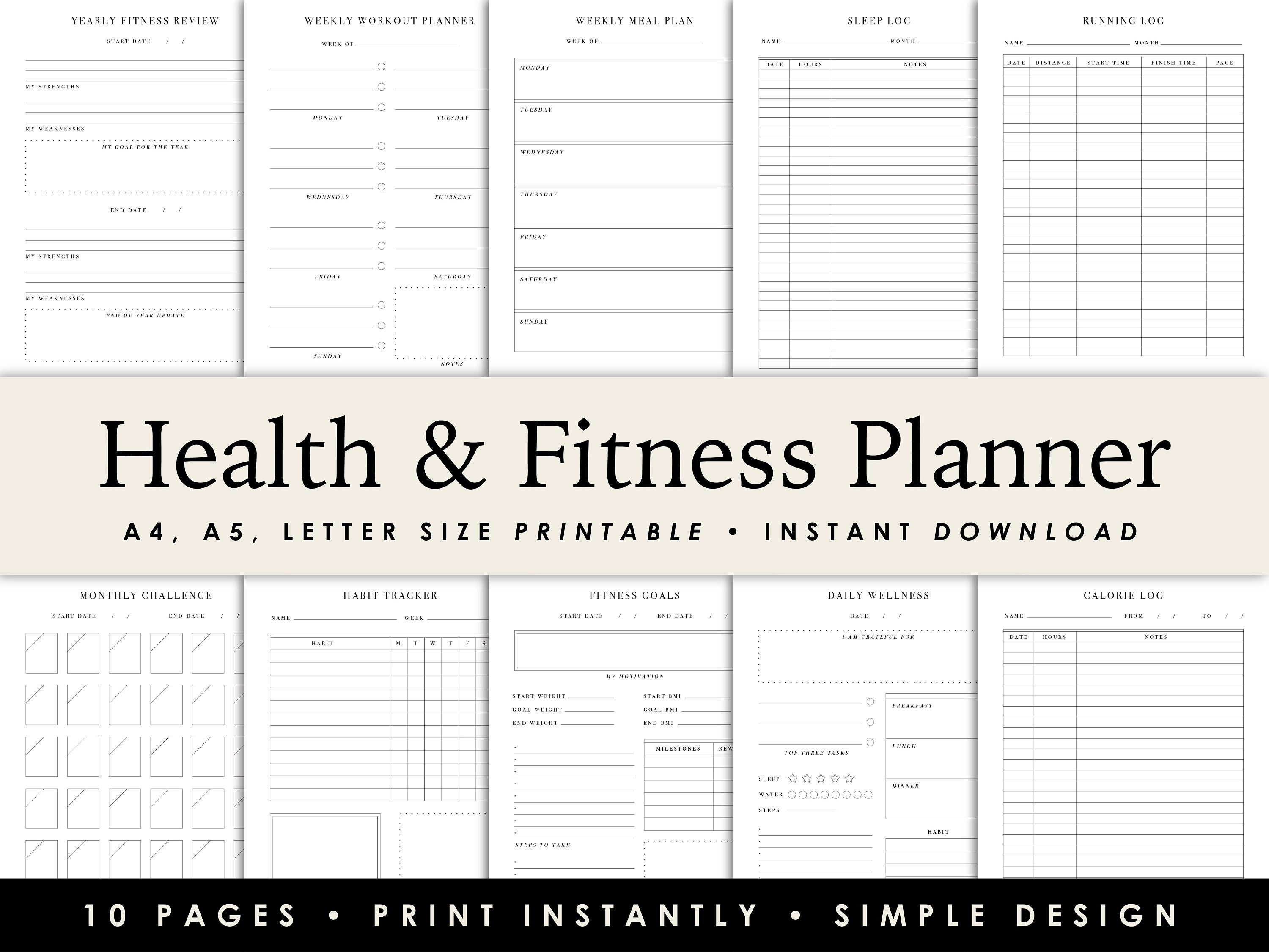 Fitness Planner Printable Health Planner Workout Printable Meal Plan ...