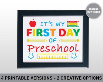 Printable Back to School Sign / First Day of Preschool / - Etsy