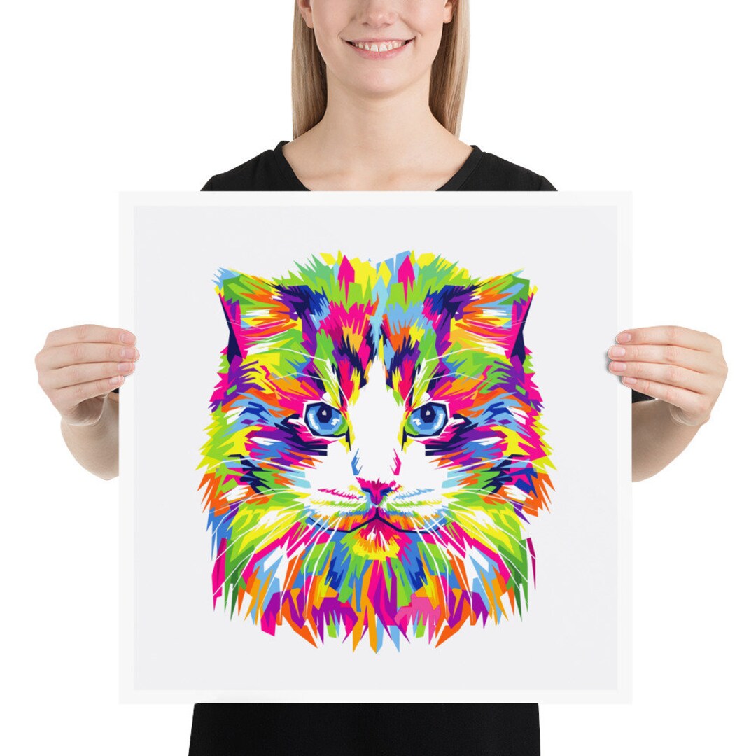 Colorful Cat Poster | Cute Cats Wall Art | Wall Hanging Cat | Home ...