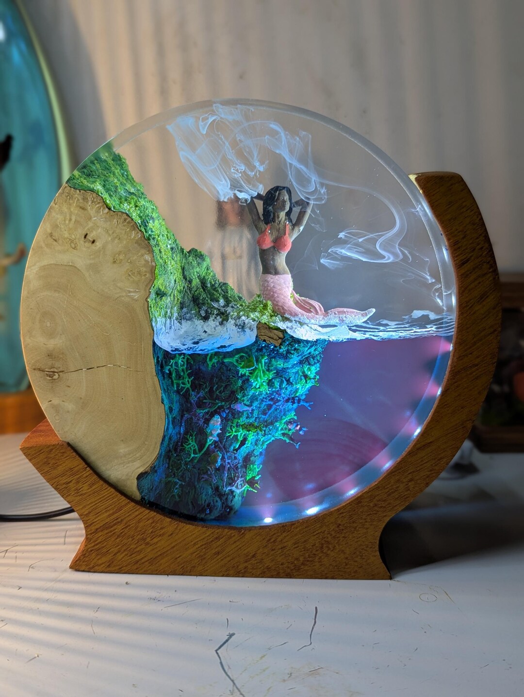 Black Mermaid Decorative Lamp, Mermaid, Ocean Lamp, Resin Lamp, Epoxy ...