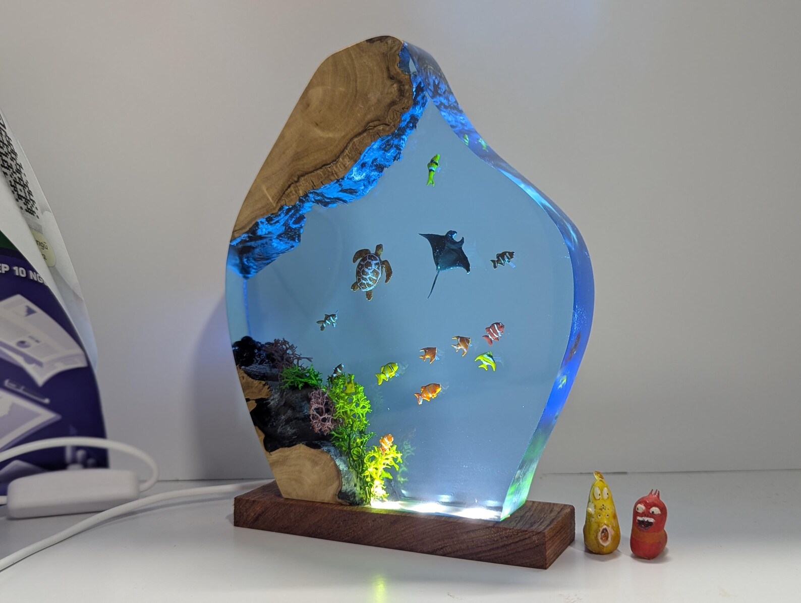 Handcrafted Epoxy Resin Ocean Lamp: Coffee Wood Base, LED Light - Etsy