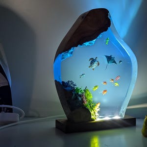Handcrafted Epoxy Resin Ocean Lamp: Coffee Wood Base, LED Light - Etsy