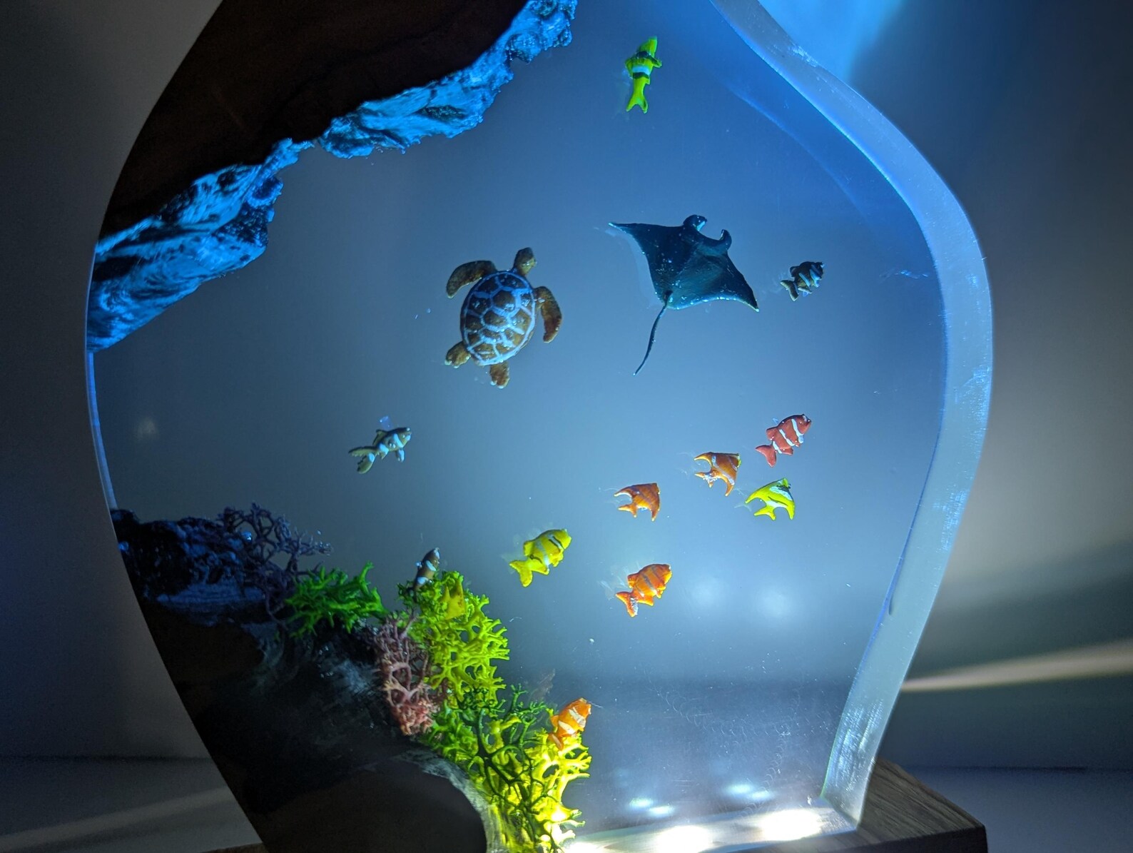 Handcrafted Epoxy Resin Ocean Lamp: Coffee Wood Base, LED Light - Etsy