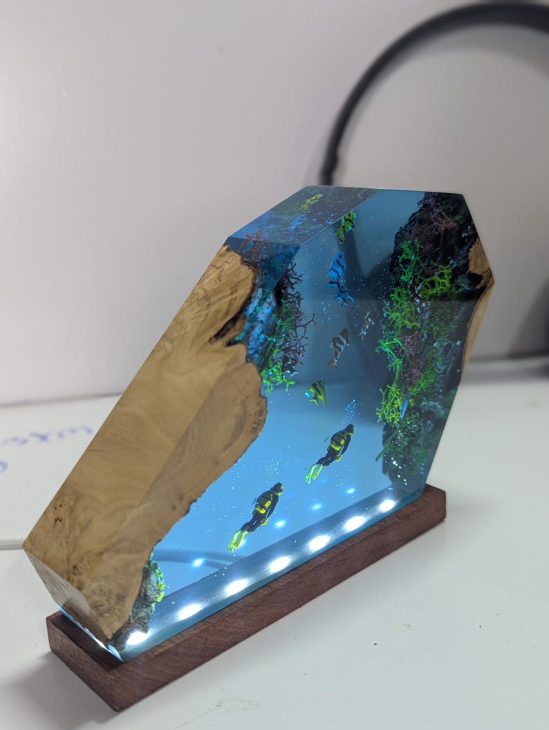 Handmade Ocean Resin Lamp: Coffee Wood Aquarium LED Night Light - Etsy