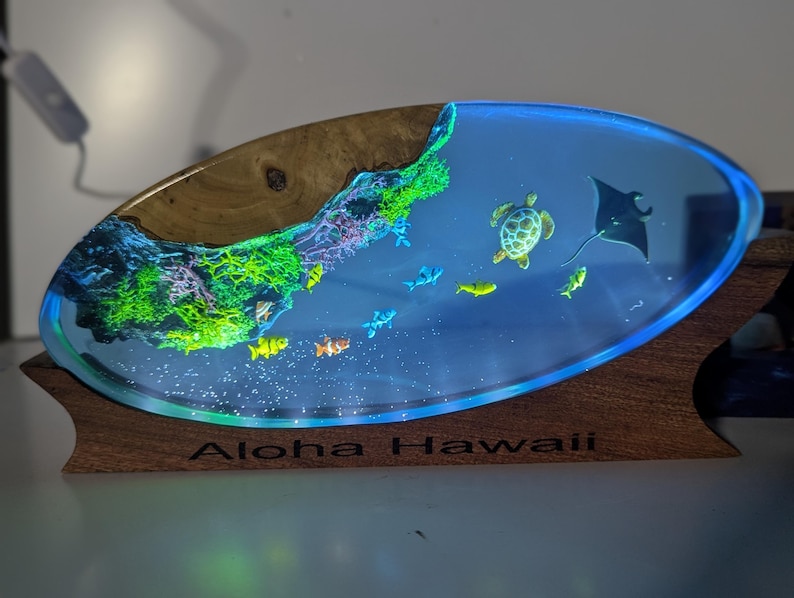 Personalized Ocean Resin Lamp: Sea Turtle Coral Reef LED Night Light - Etsy