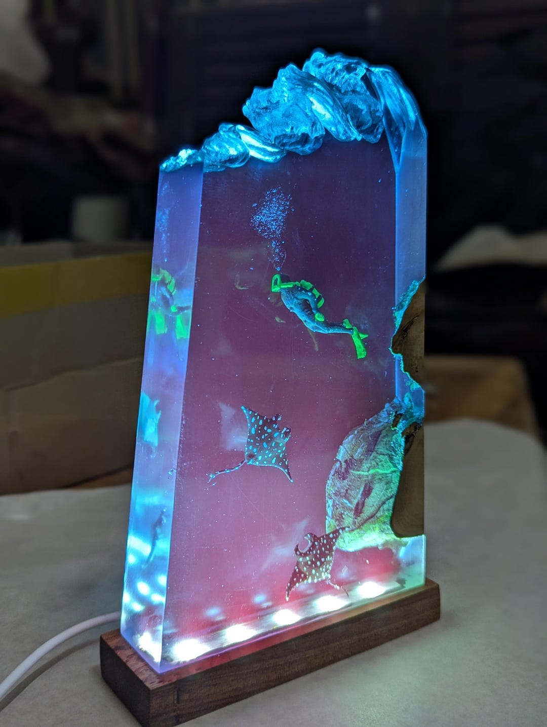 Scuba Diver Resin Miniature Lamp, Ocean Resin Night Light, Epoxy Resin ...