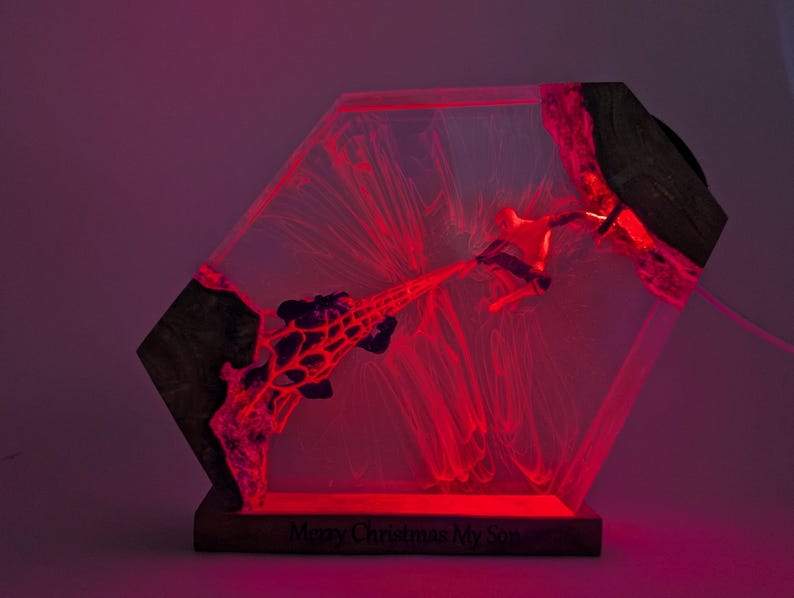 Handmade Spider-man Vs Venom Resin Lamp: Epoxy Wood LED RGB Light ...
