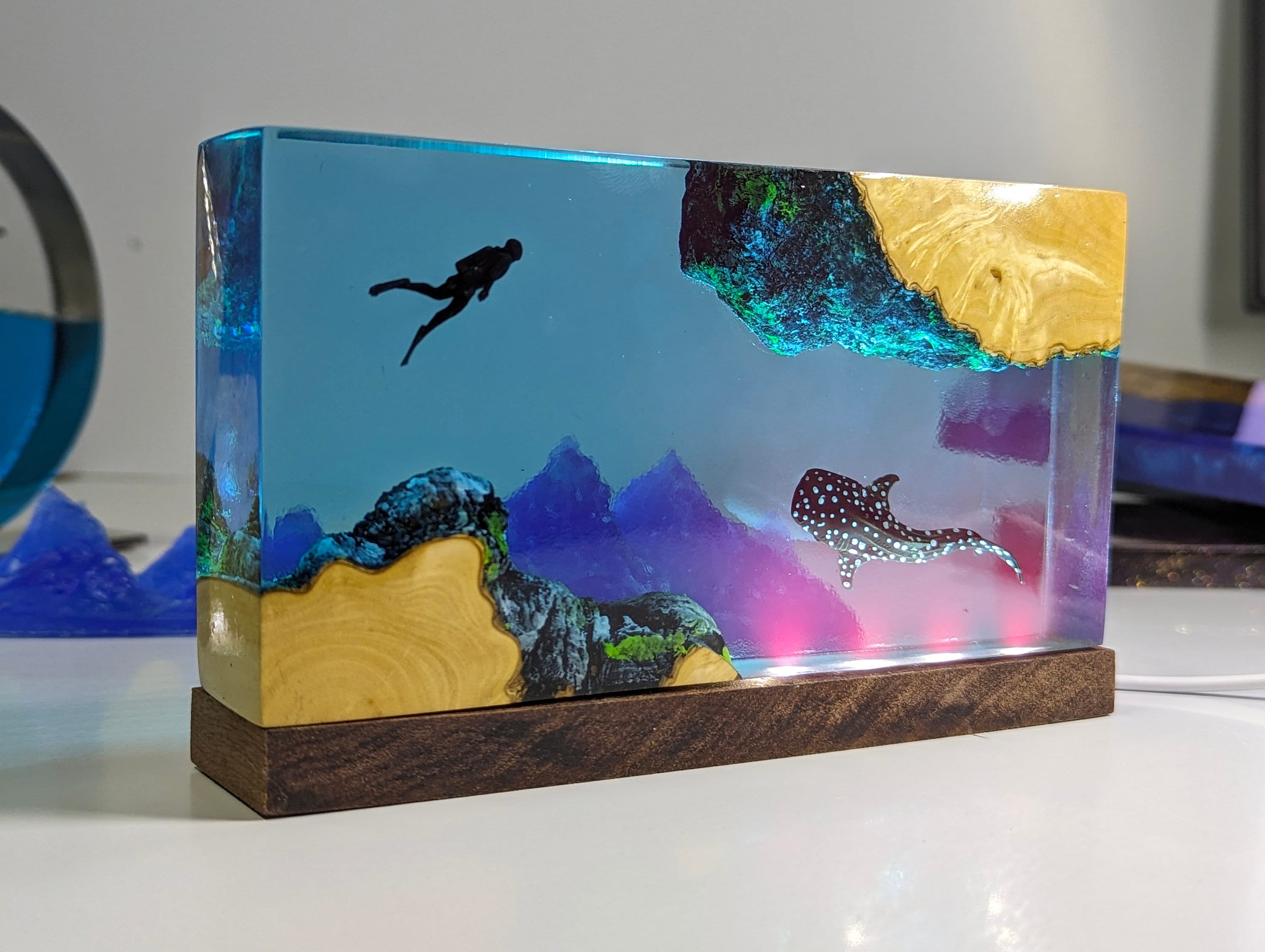Scuba Diving Resin Lamp, Whale Shark Night Light, Epoxy Resin Ocean ...