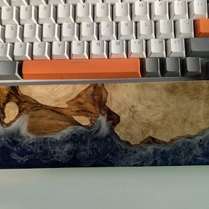 Blue Ocean Resin Wrist Rest: Handmade Wood Keyboard Support - Etsy