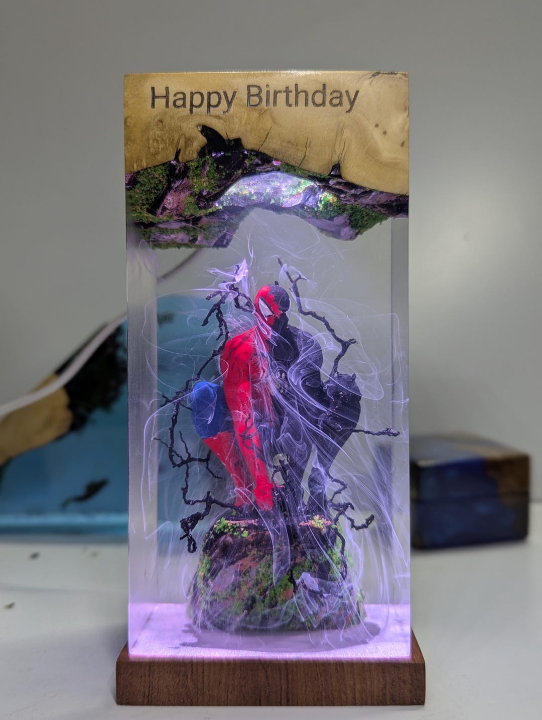 Spider-man & Venom Epoxy Lamp – Handmade LED RGB Light – Superhero Room ...