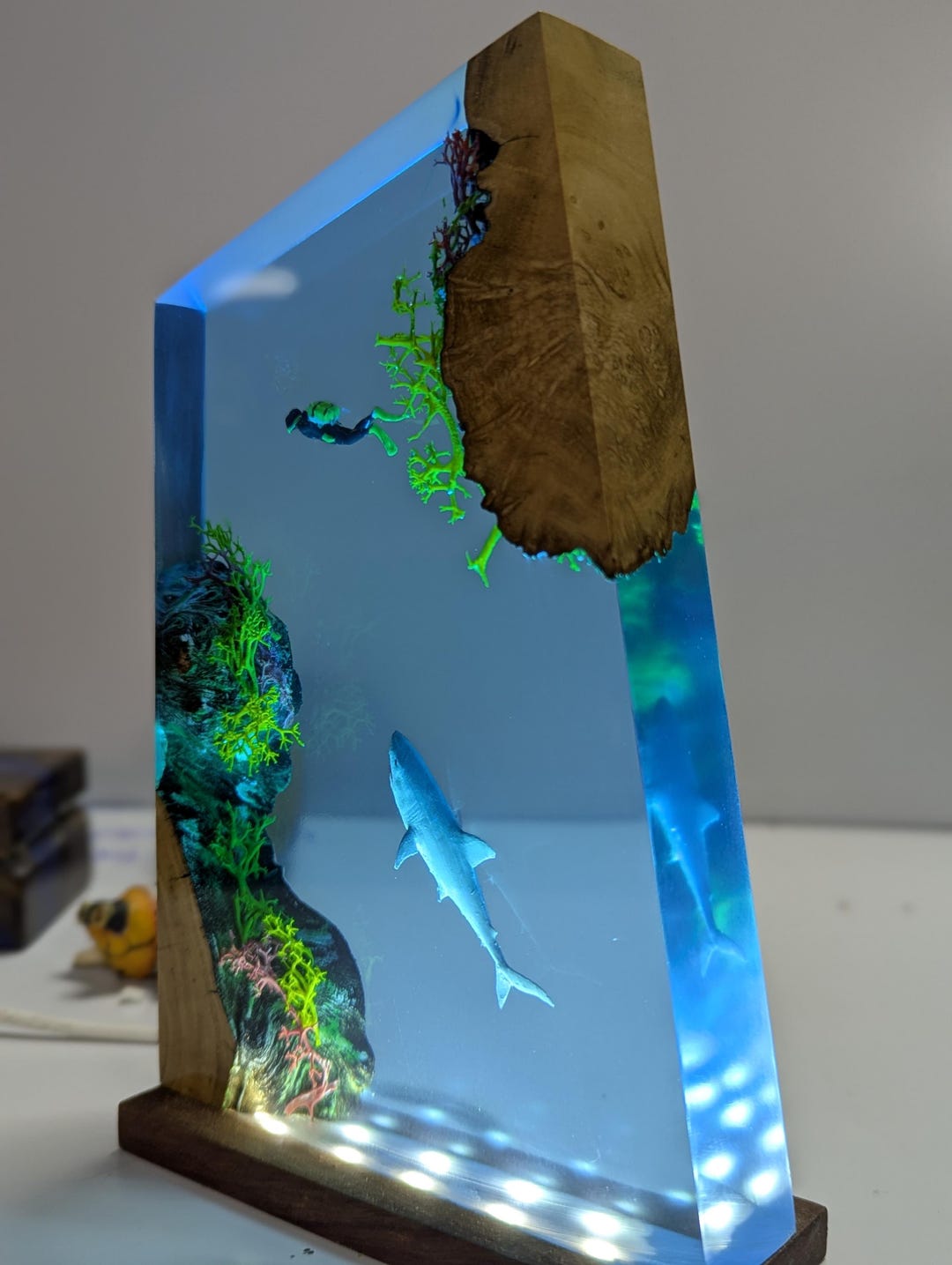 Whale Shark and Diver Resin Lamp, Ocean Resin Night Light, Resin Table ...