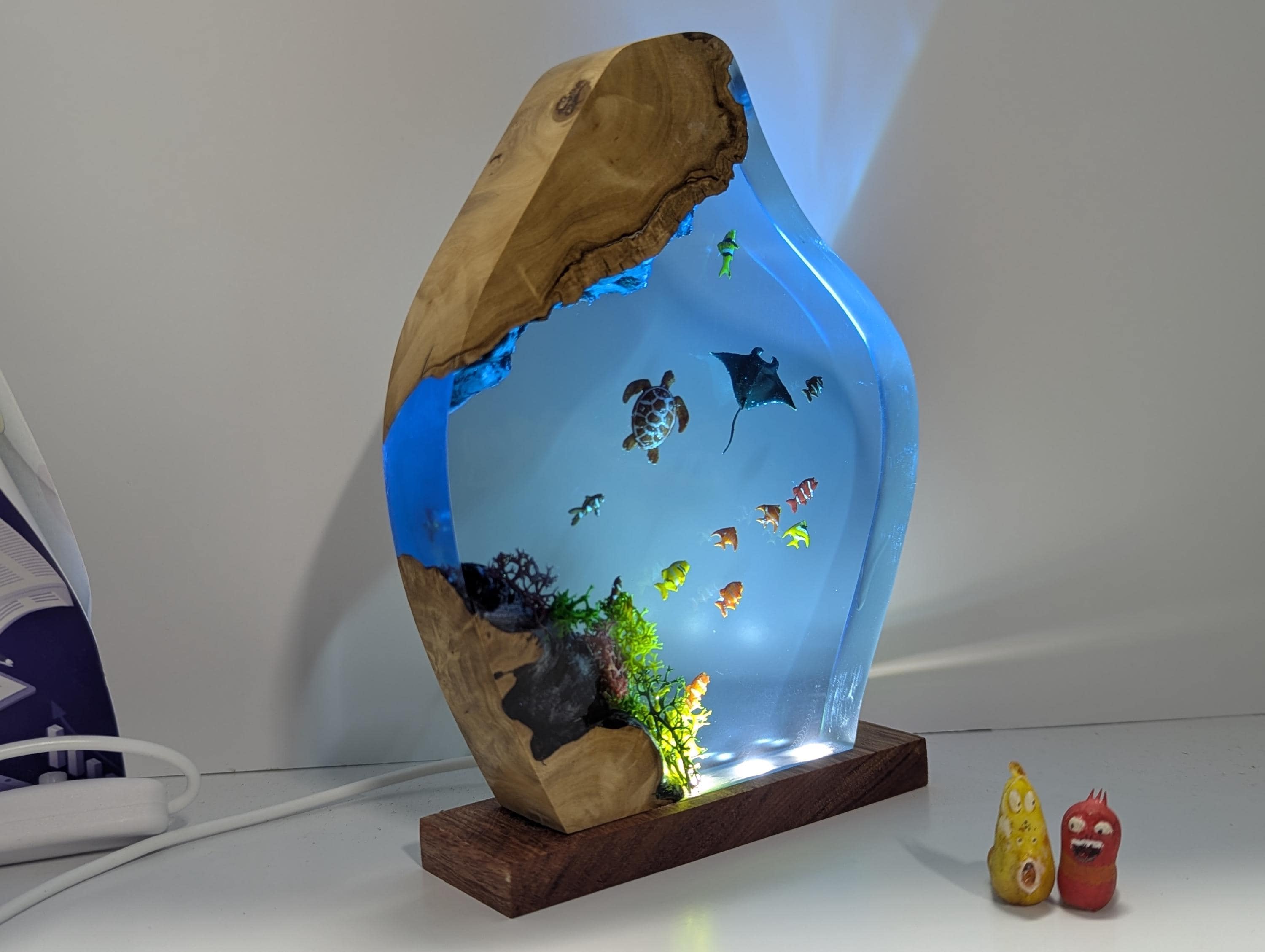 Handcrafted Epoxy Resin Ocean Lamp: Coffee Wood Base, LED Light - Etsy