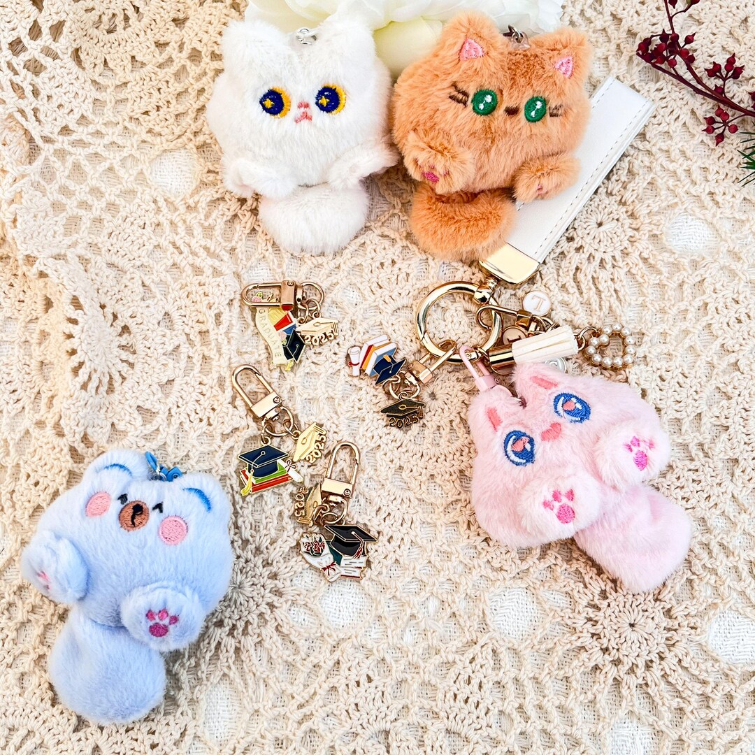 Cute Fluffy Cat Keychains,customizable Name Keychain,2025 Class ...